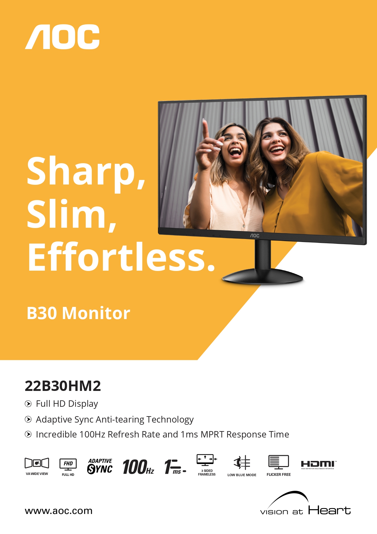 AOC 22B30HM2 / 22B20JHN2 21.5" FHD MONITOR ( 21.5" VA FHD / 1MS / 100HZ ...