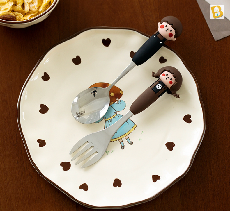 BabyBoss Ceramic Plate Bowl Cute Little Girl Spoon Fork Cutlery Pinggan ...