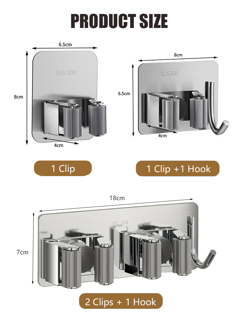 Mop Holder Wall Mount Mop Hooks Mop Organizer 304 Stainless Steel ...