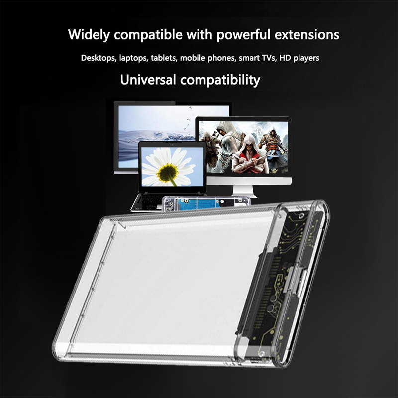 External Hard Disk Case 2.5 inch Free SATA to USB 3.0 Cable Transparent ...
