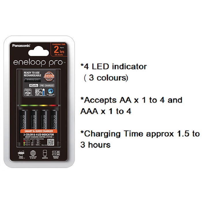 Panasonic Eneloop Pro Smart 2 HR Quick Charger + Eneloop Pro 4AA ...