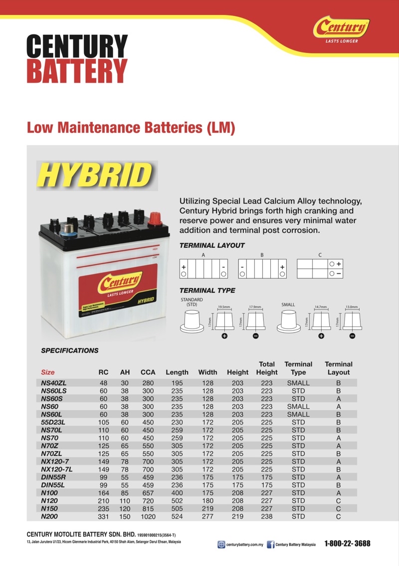 [ Installation Provided ] NS40ZL Century Hybrid (WET) Car Battery ...