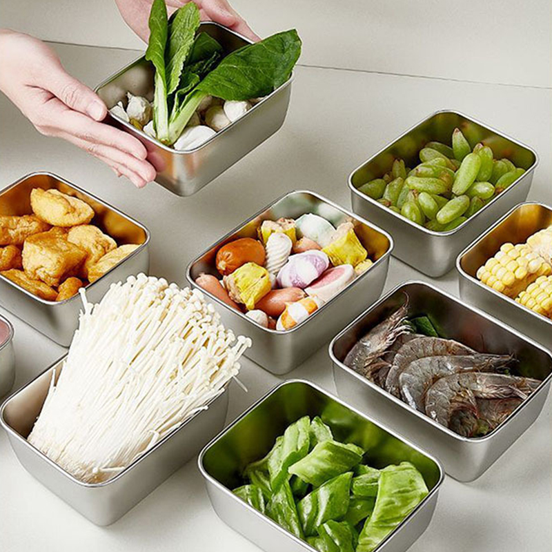 Stainless Steel Food Box With Lid Organizer Grill Tray Crisper Fresh ...