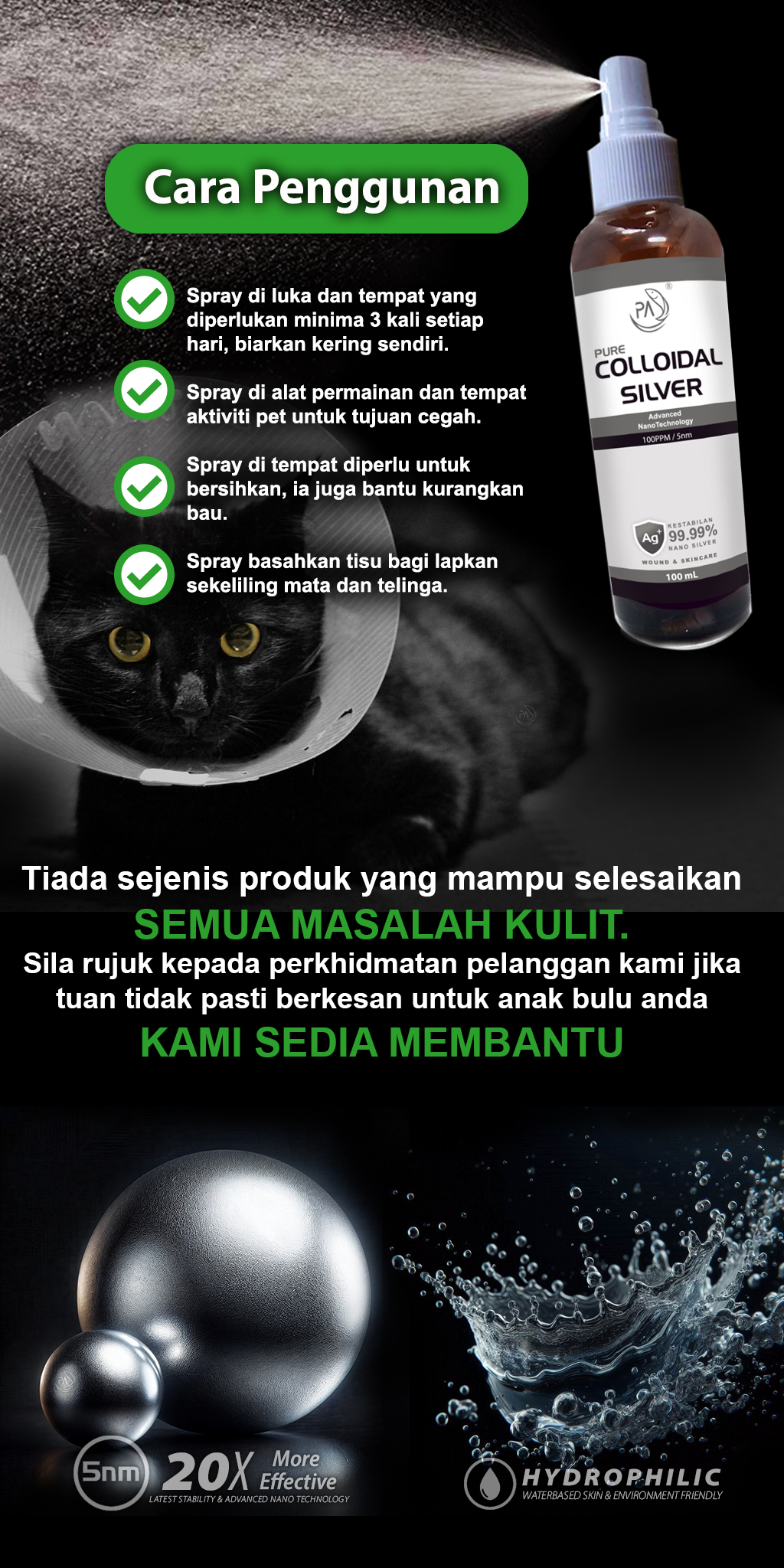 PA 100PPM PureColloidal Nano Silver Pets Spray Colloidal Silver cat dog ...