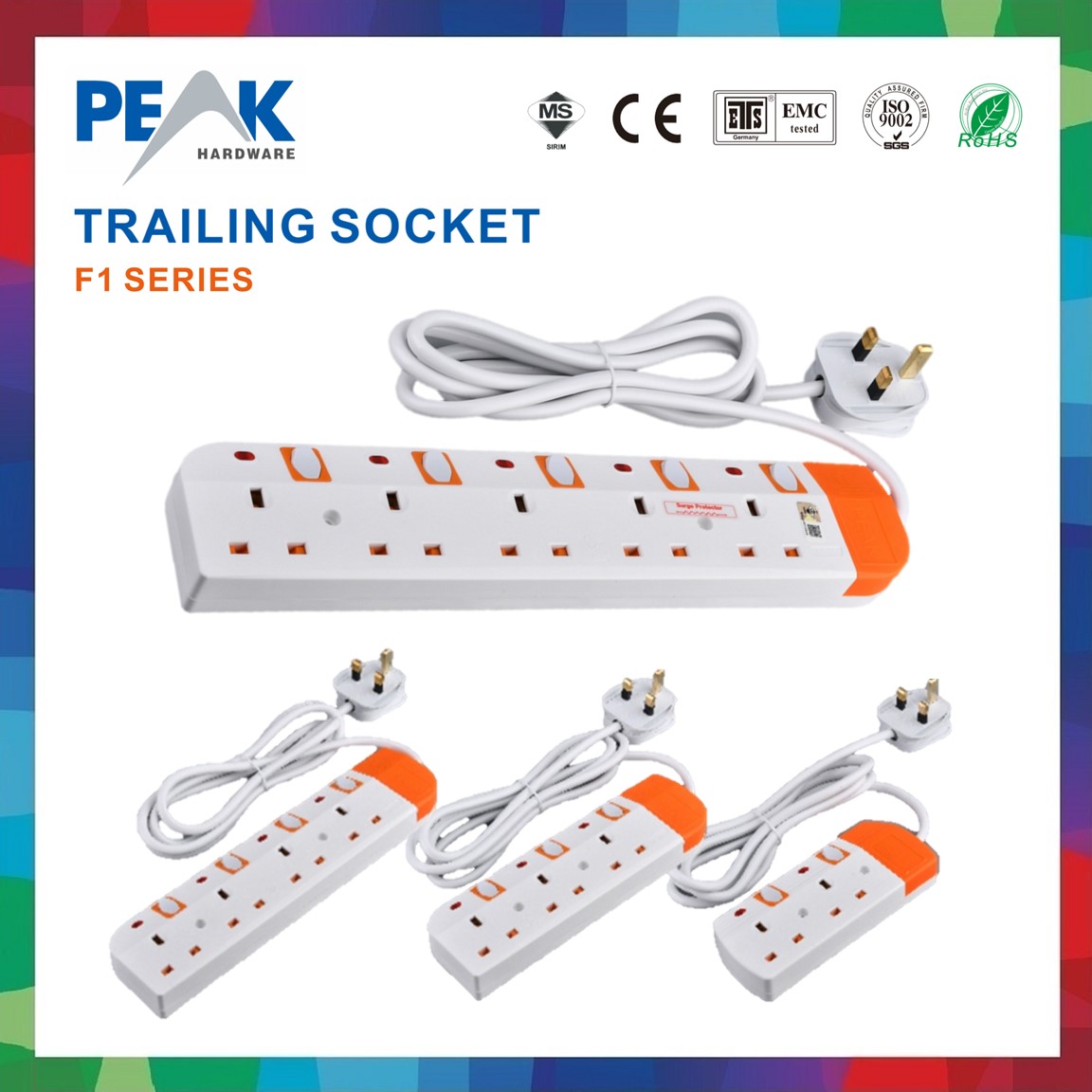 PEAK / WOSS 2way 3way 4way 5way Trailing socket 2 Meter cable 5 Meter ...