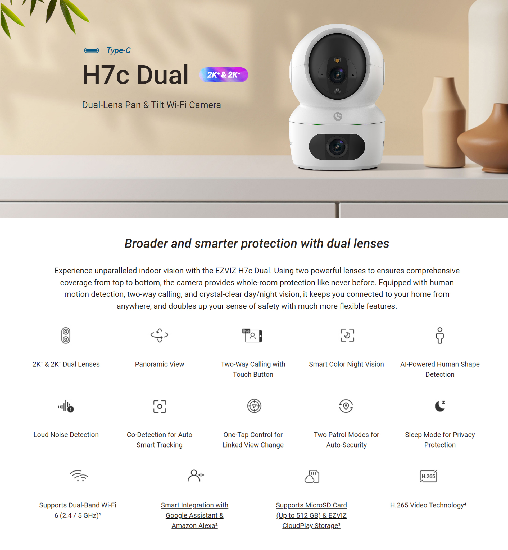 EZVIZ H7C dual lens 8MP Pan & Tilt WiFi Home Security CCTV IP Camera ...