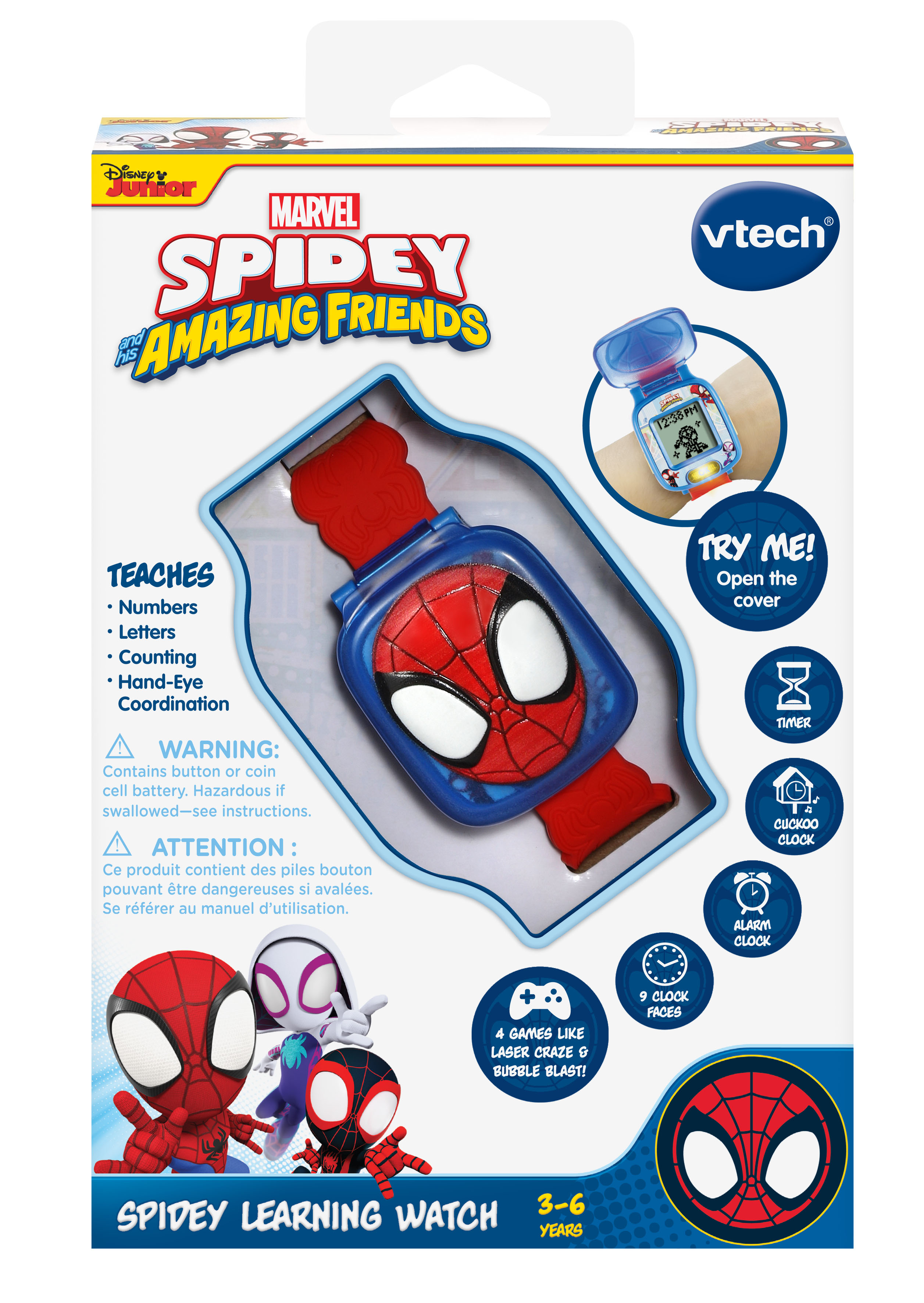 VTech Spidey Learning Watch Marvel Licensed Kids Digital Watch 9 Spidey ...