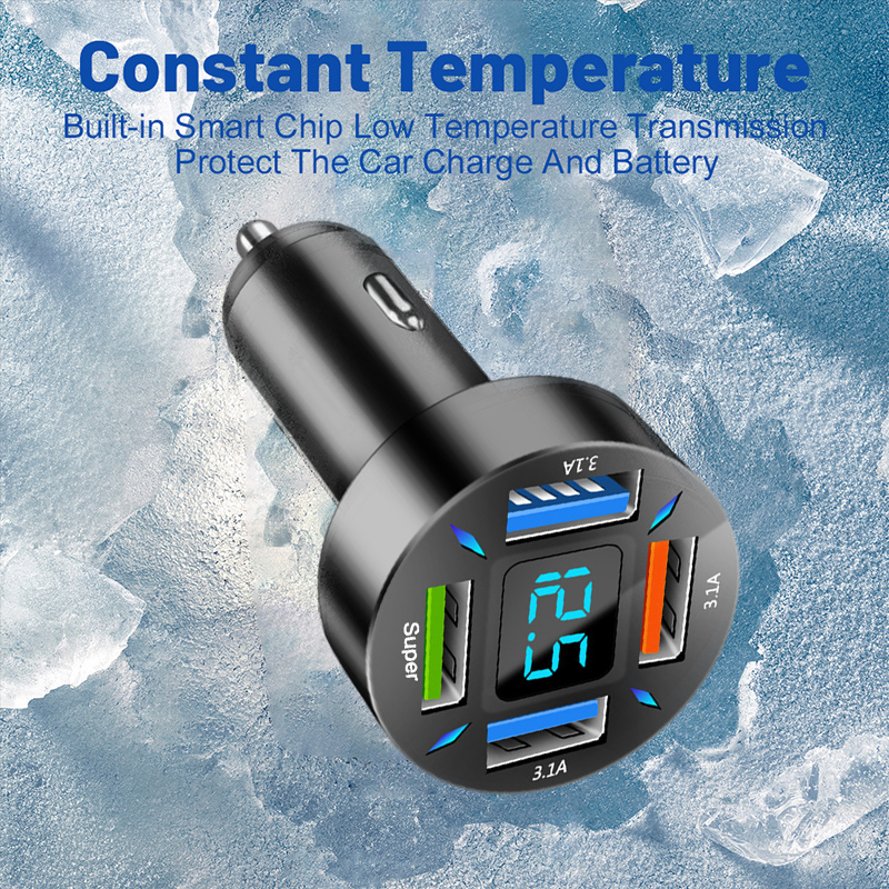 66W Car Charger 4USB Port Digital Display Super 3 in 1 Fast Charging ...