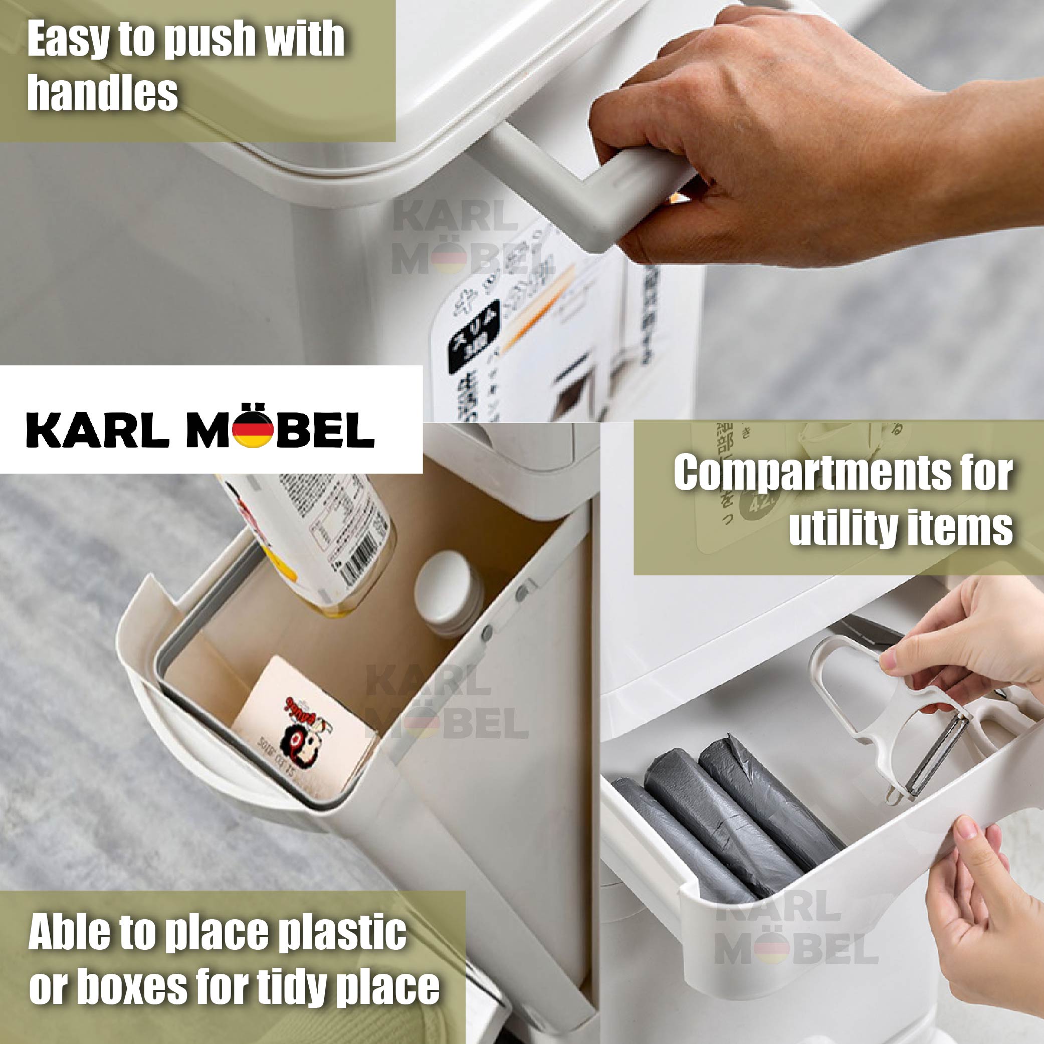 Dustbin Kitchen Moveable Rubbish Bin Tong sampah dapur bertutup tinggi ...