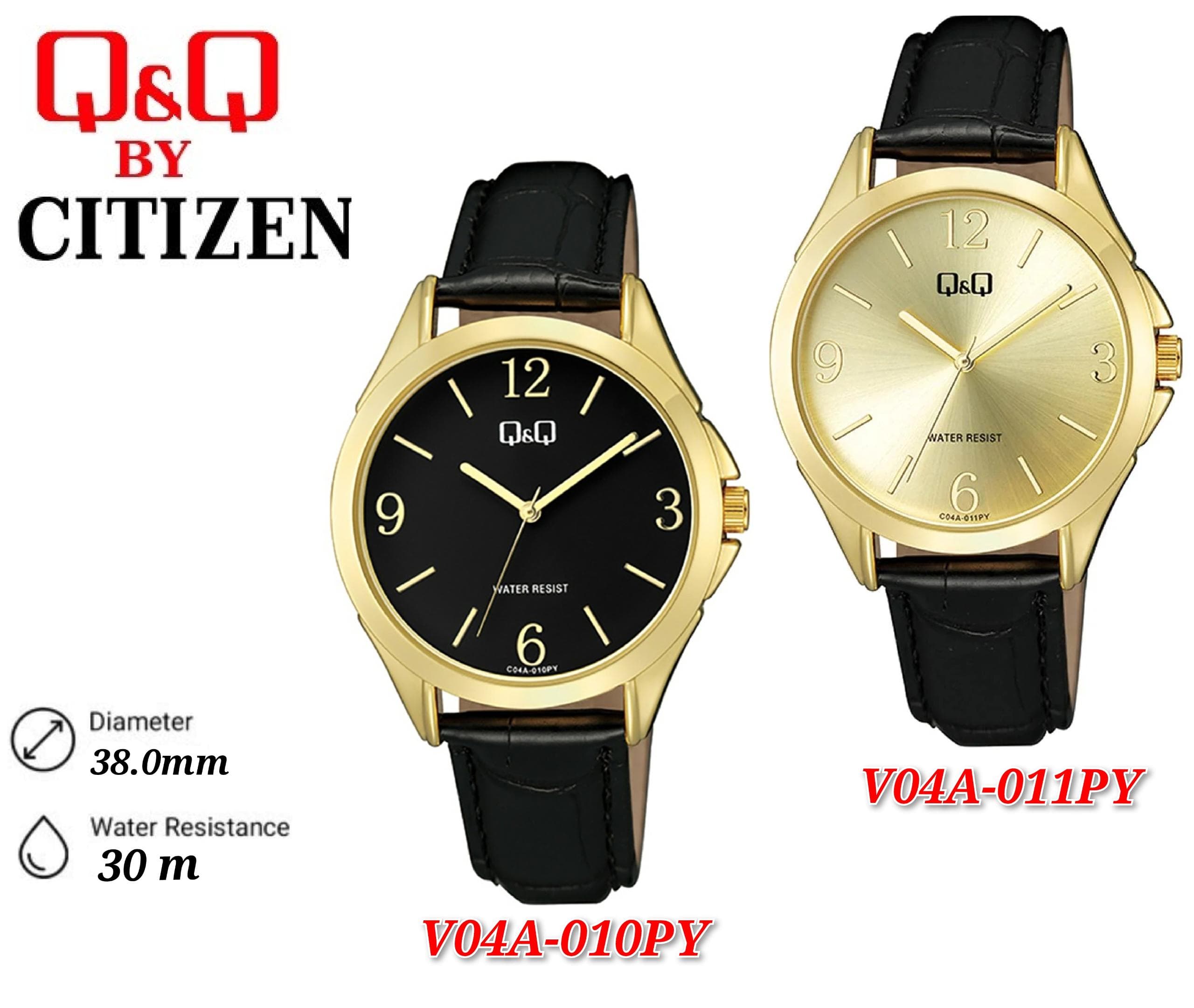 Q&Q Watch by Citizen C04A Men's Analog Watch Leather Strap | Shopee Malaysia