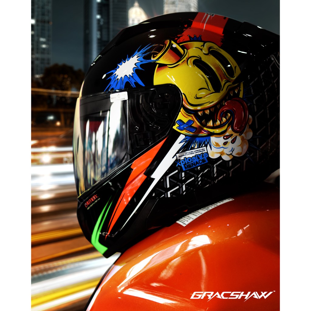(Full Face Helmet) Gracshaw Grandio G9200 EXPLOSIVE Series Double Visor ...
