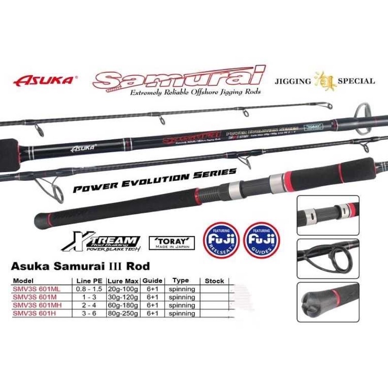 ASUKA SAMURAI SPINNING ROD 1piece JIGGING BOTTOM CASTING SEMUA BOLEH ...