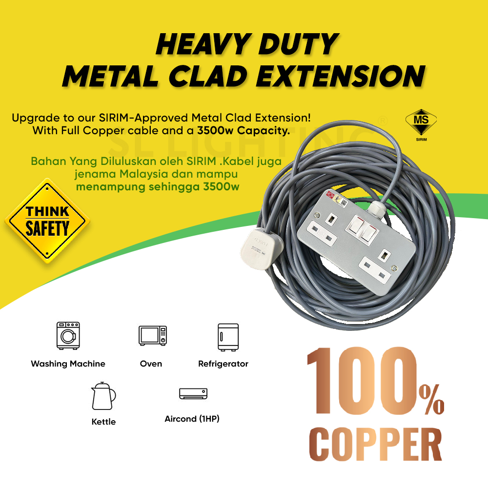 【SIRIM FULL COPPER】Heavy Duty 2G Metal Clad Extension Wire Sambungan ...