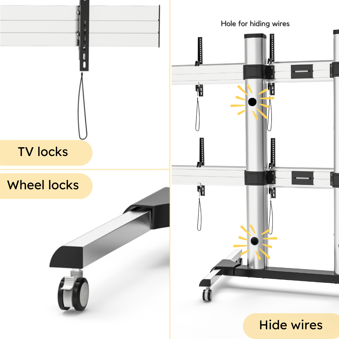 LED Video Wall Cart Moveable TV Floor Stand with Wheel for 2/3/4 LCD ...