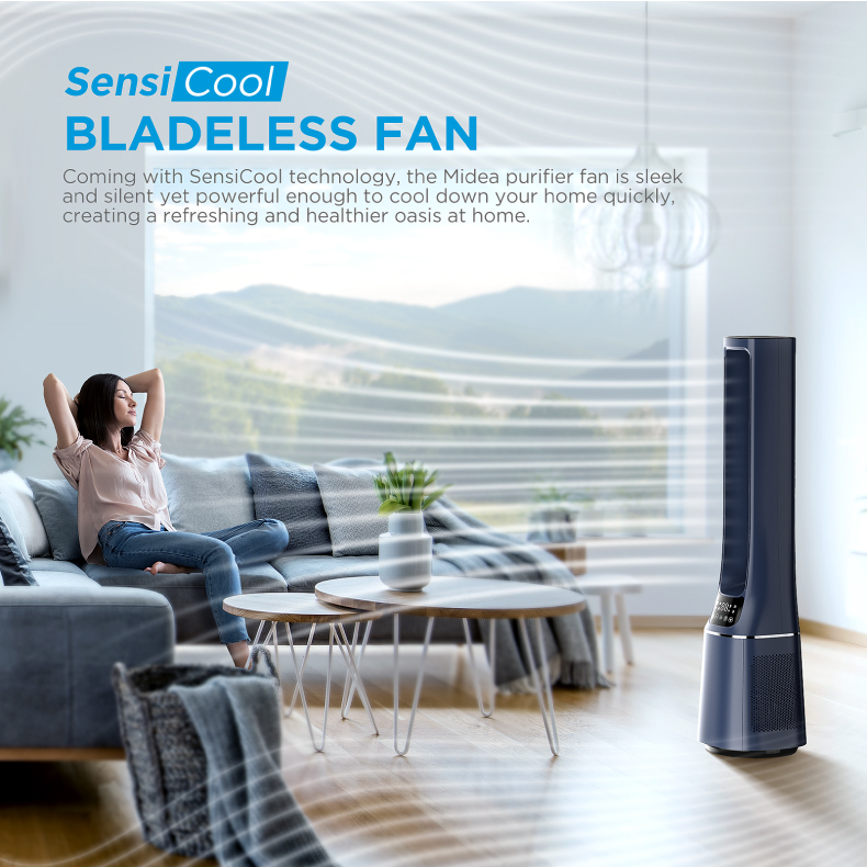 Midea MBF-150P (Blue) Bladeless Fan / Air Purifier With SensiCool Technology (Air Volume ≥ 20 m³ ...