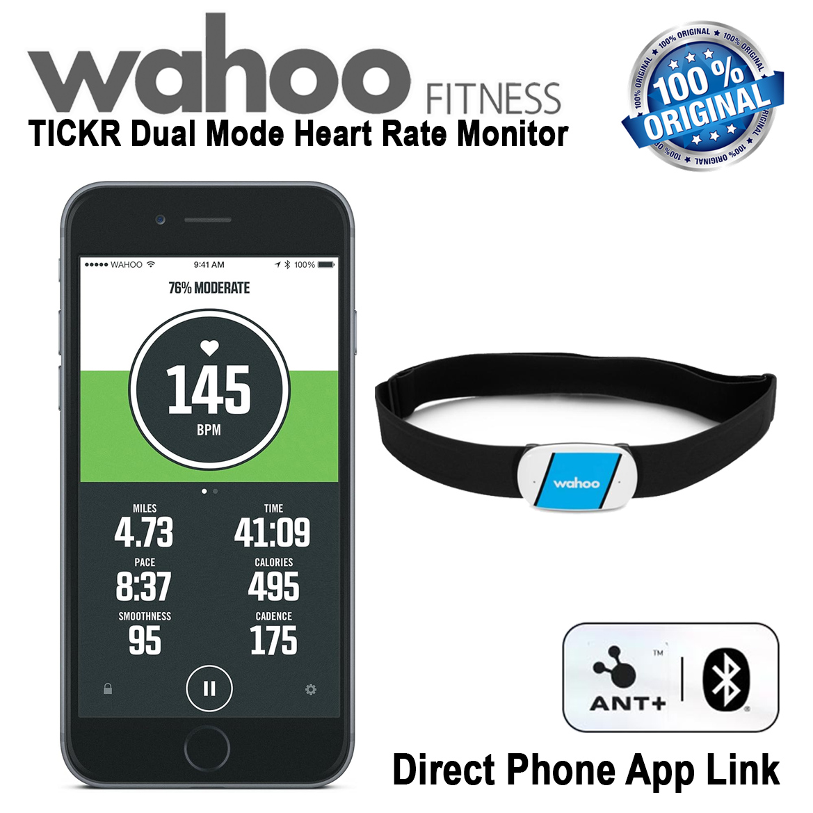 WAHOO TICKR Dual Mode Heart Rate Monitor HRM Belt Chest Strap Bluetooth ...