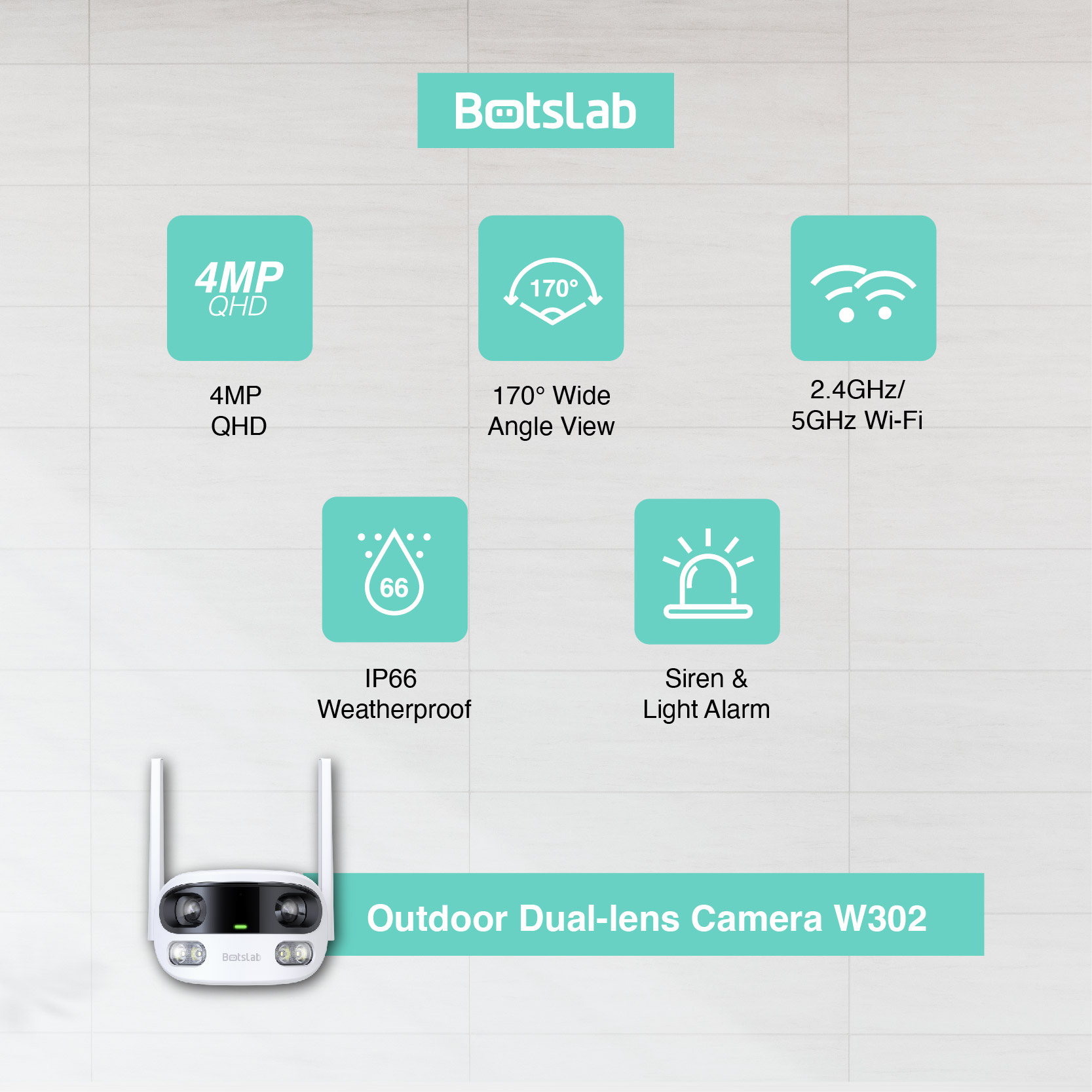 Botslab Outdoor Dual-lens Camera W302 4MP QHD Waterproof CCTV Security ...