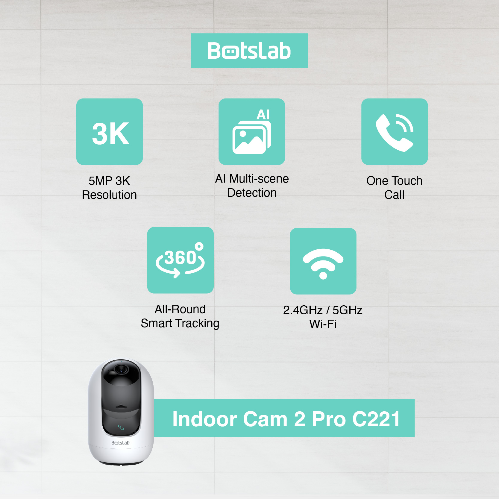 Botslab Indoor Cam 2 Pro C221 Indoor 5M Pan Tilt Zoom Smart Security ...
