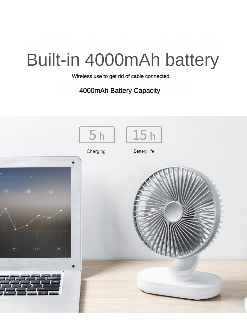 TrioNinja Portable Rechargeable Table Top Fan Auto Desk Fan 4 Speed ...