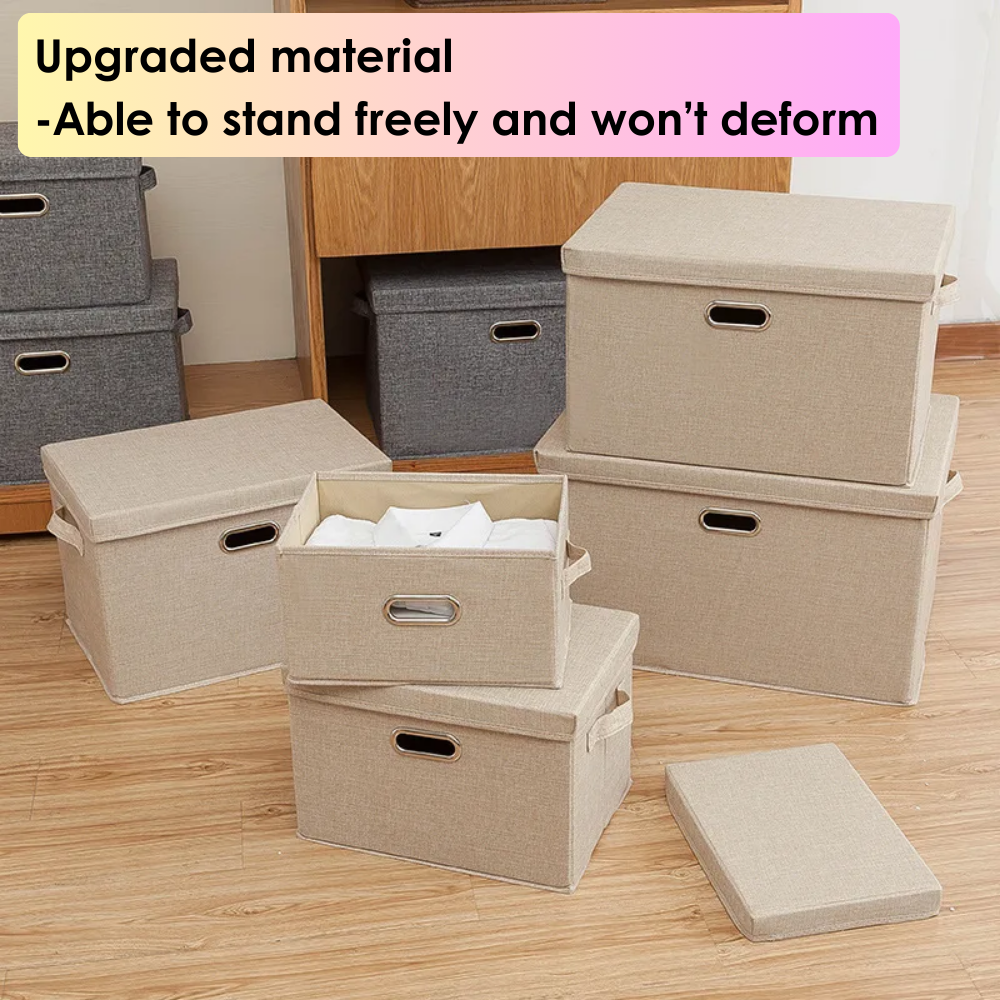 Fabric Storage Box with lid Foldable Organizer Box with handle Clothes ...