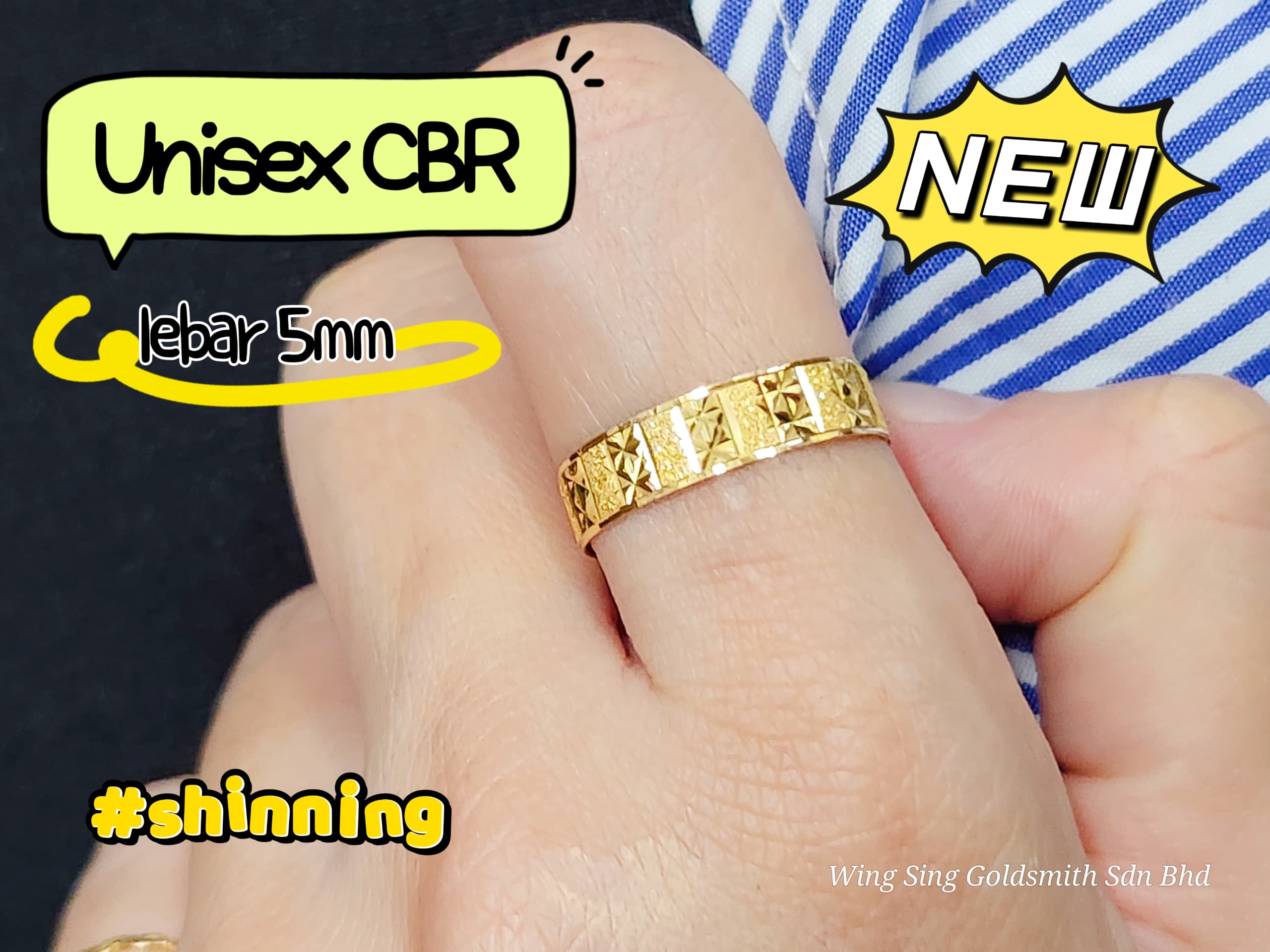 Wing Sing Cincin Merisik Cincin Belah Rotan Emas 916/ 916 Gold Solid ...