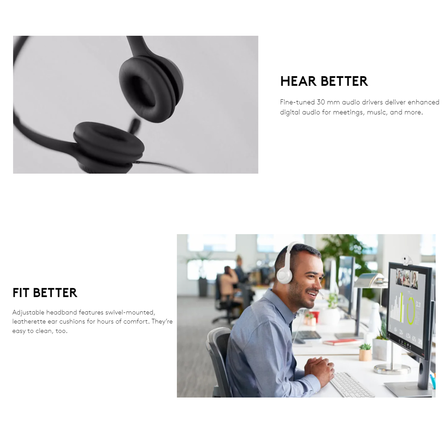 Logitech H390 USB Computer Headset with Enhanced Digital Audio and In ...