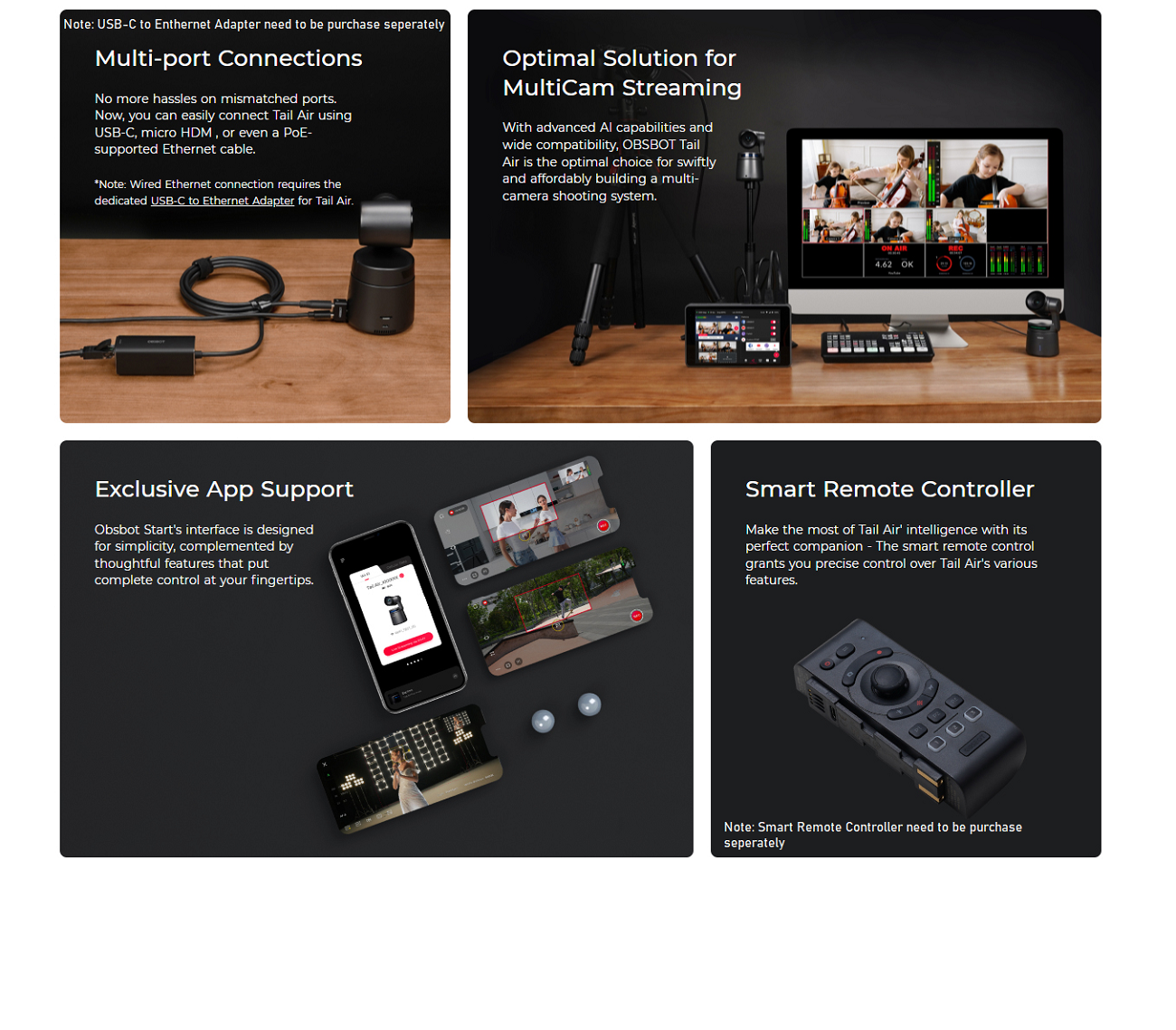 OBSBOT TAIL AIR AI-POWERED 4K UHD PTZ STREAMING CAMERA WITH NDI SUPPORT ...