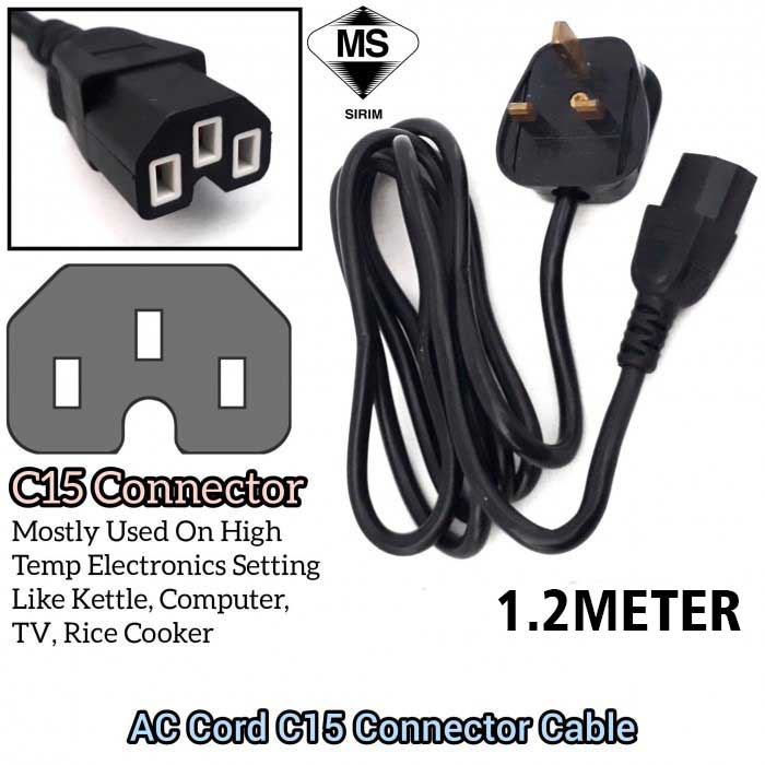 3 Pin AC Power Cord Auto Kettle Cord Cable 1.2M For PC Rice Cooker ...
