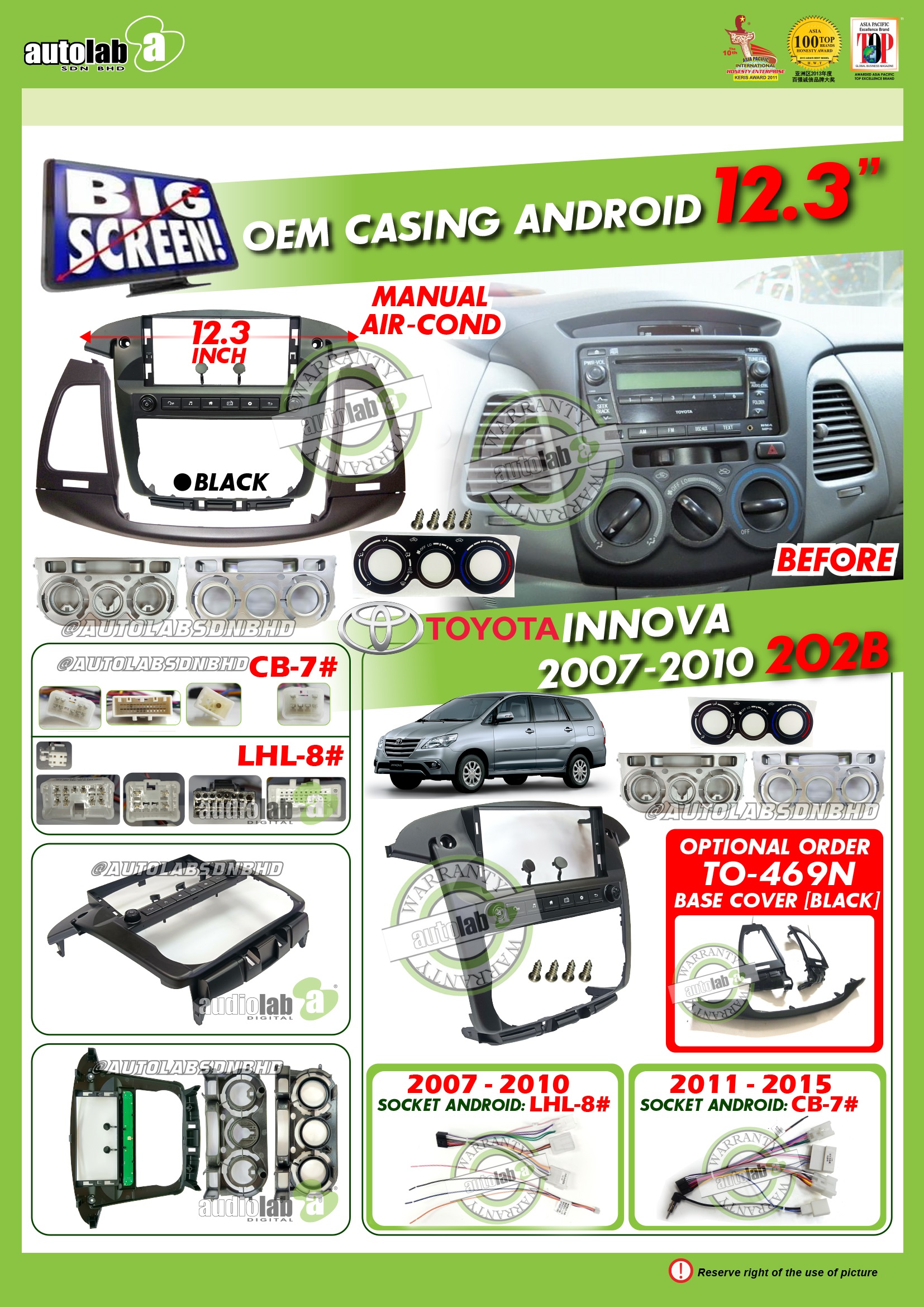 Toyota Innova 2007-2015 - 12.3 inch BBA Casing Android with socket ...