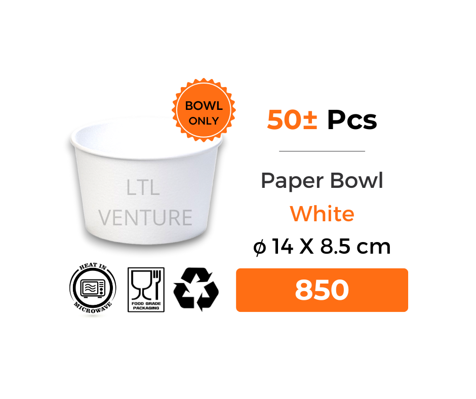780/850/1000 Paper Bowl with Lids Big Large 50 Pcs White/Disposable ...