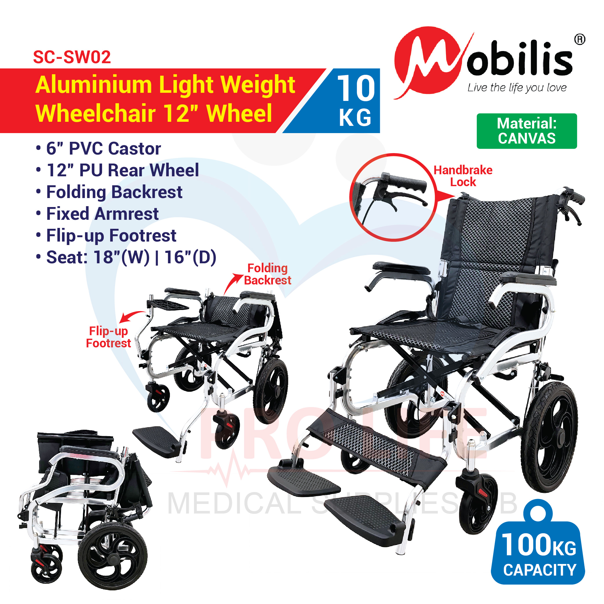 Mobilis Aluminium Light Weight Wheelchair (20” Wheel / 12” Wheel)(SC ...