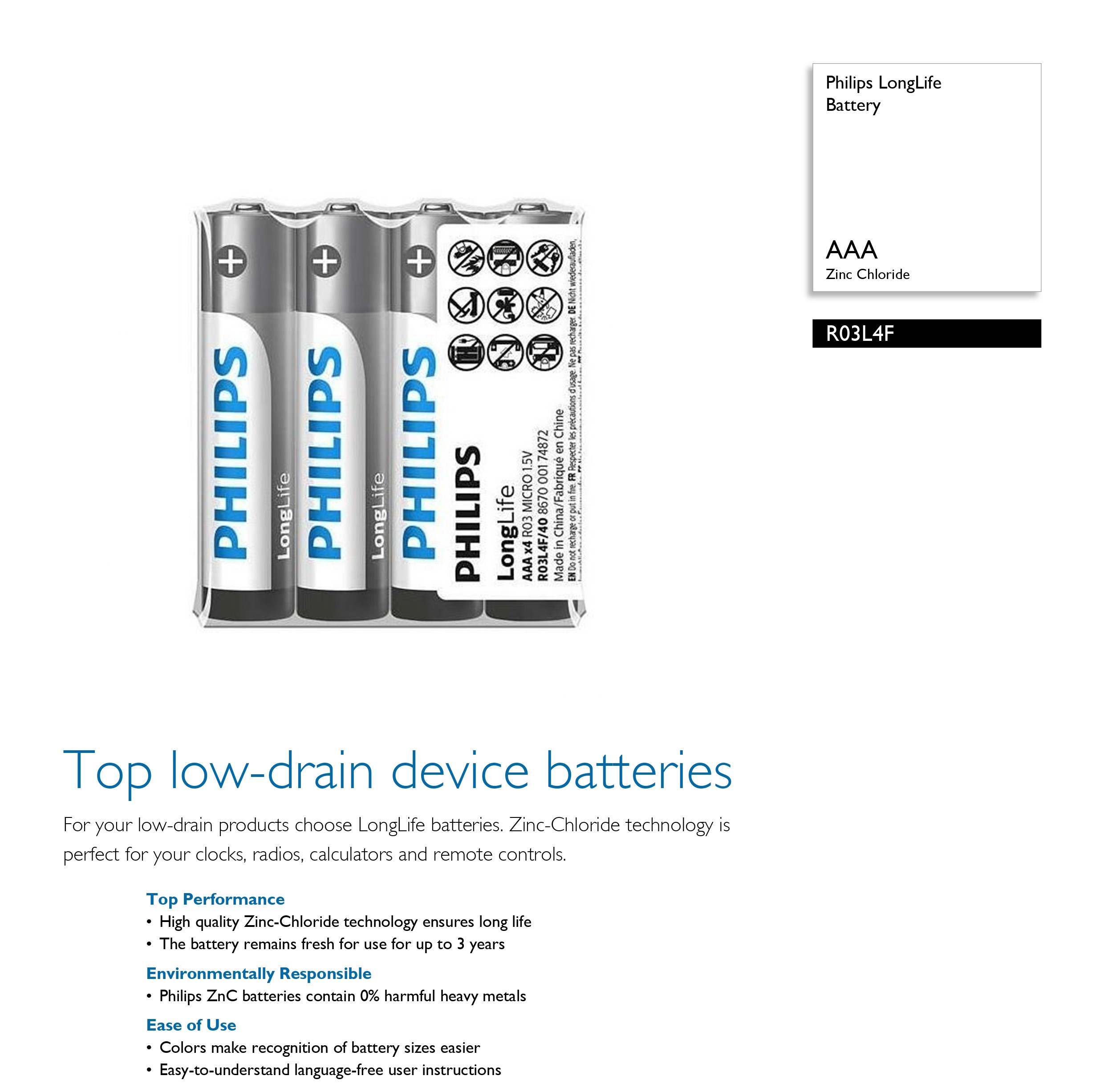 PHILIPS R03 Battery with AAA Size, Zinc Chloride & 3 Years Shelf Life ...