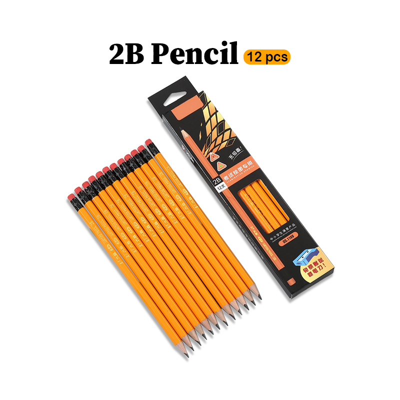 Graphite 2B Pencil (Box of 12 Pcs) +Free Sharpener Pensel Menulis Black ...