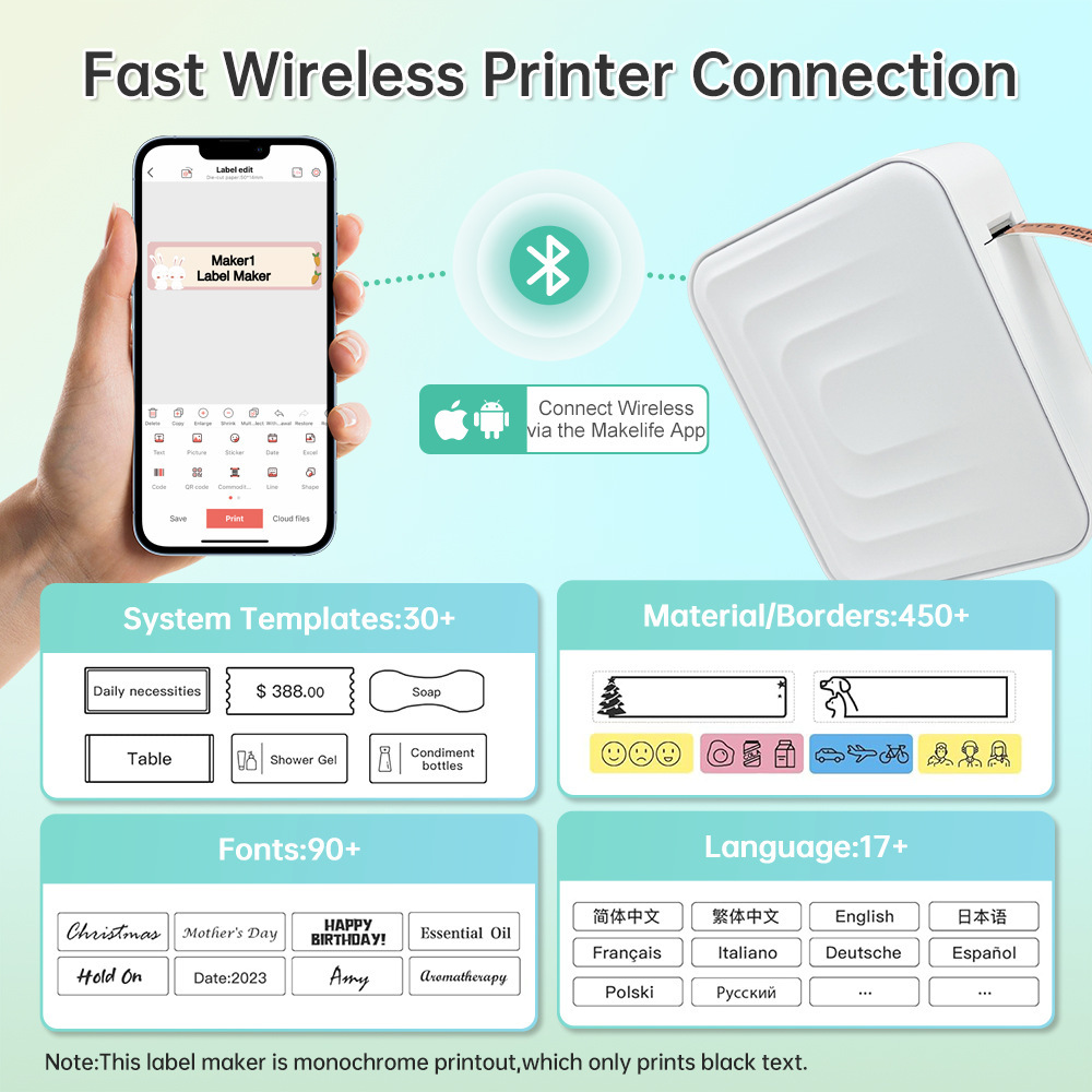 Bluetooth label printer P11/P15/M1 mini printer tag printing machine ...