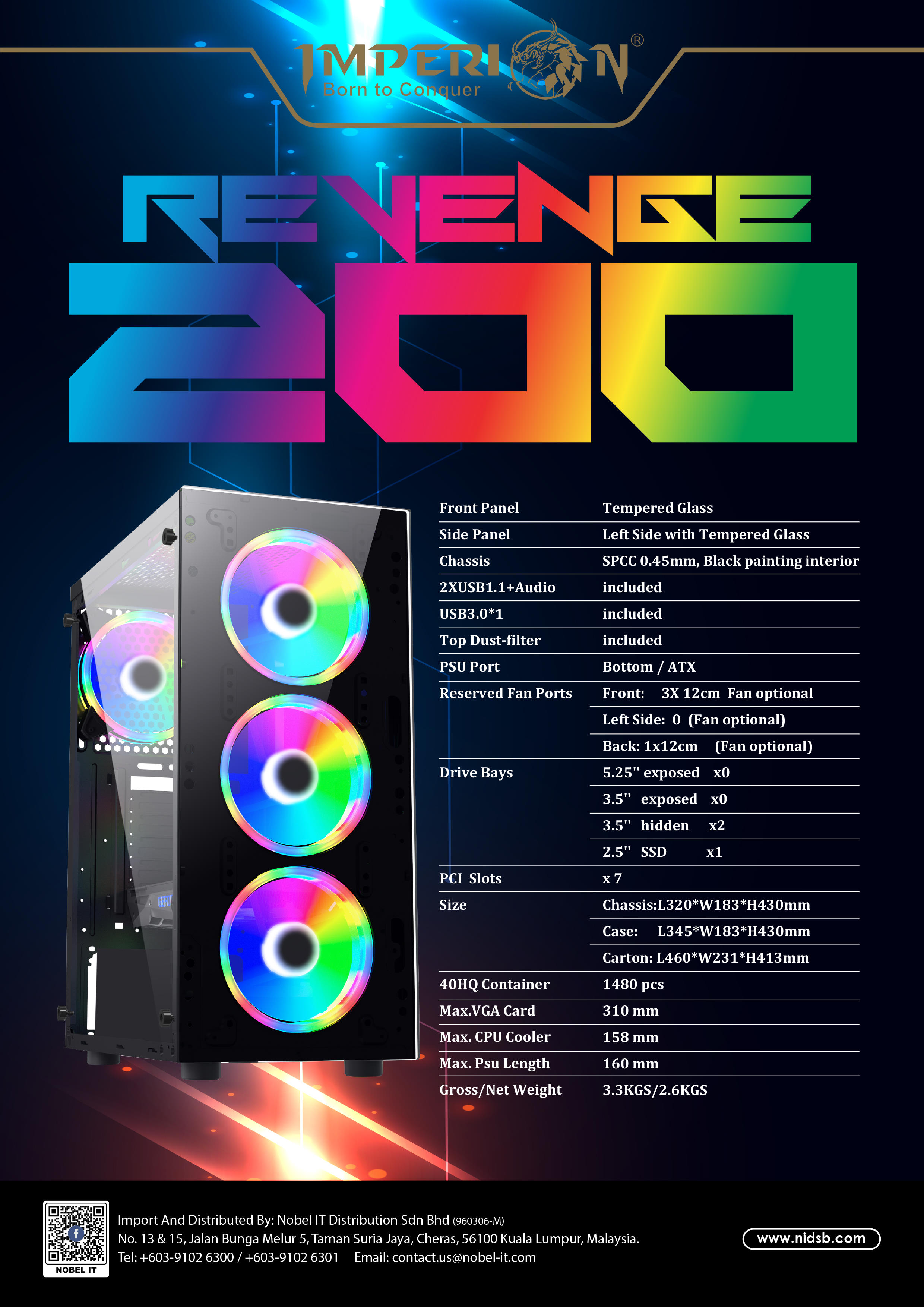 Imperion REVENGE 200 Tempered Glass TG RGB ARGB ATX / MATX Gaming ...