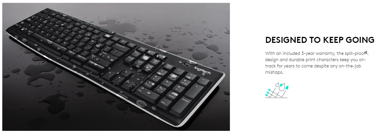 LOGITECH K270 WIRELESS KEYBOARD WITH SPILL RESISTANT DESIGN / 2.4 GHZ ...