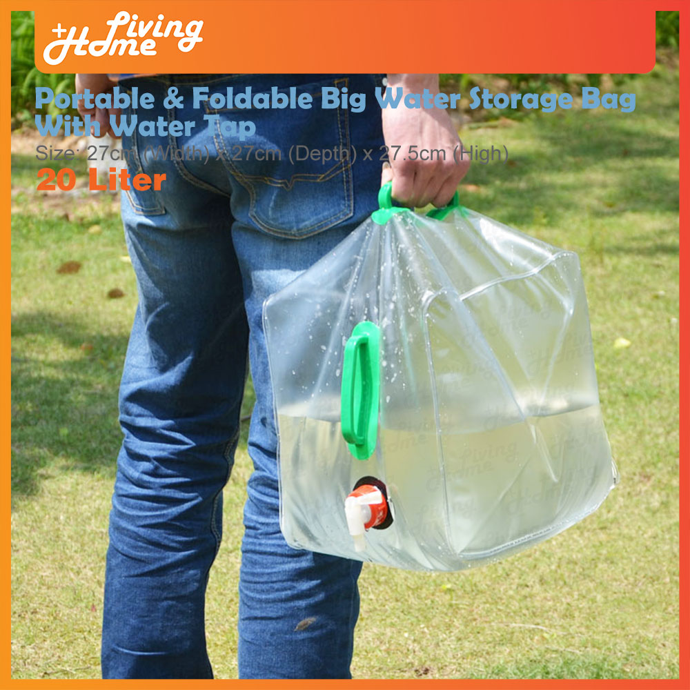 Portable Water Bag & Foldable Big Water Storage Bag With Water Tap (Beg ...