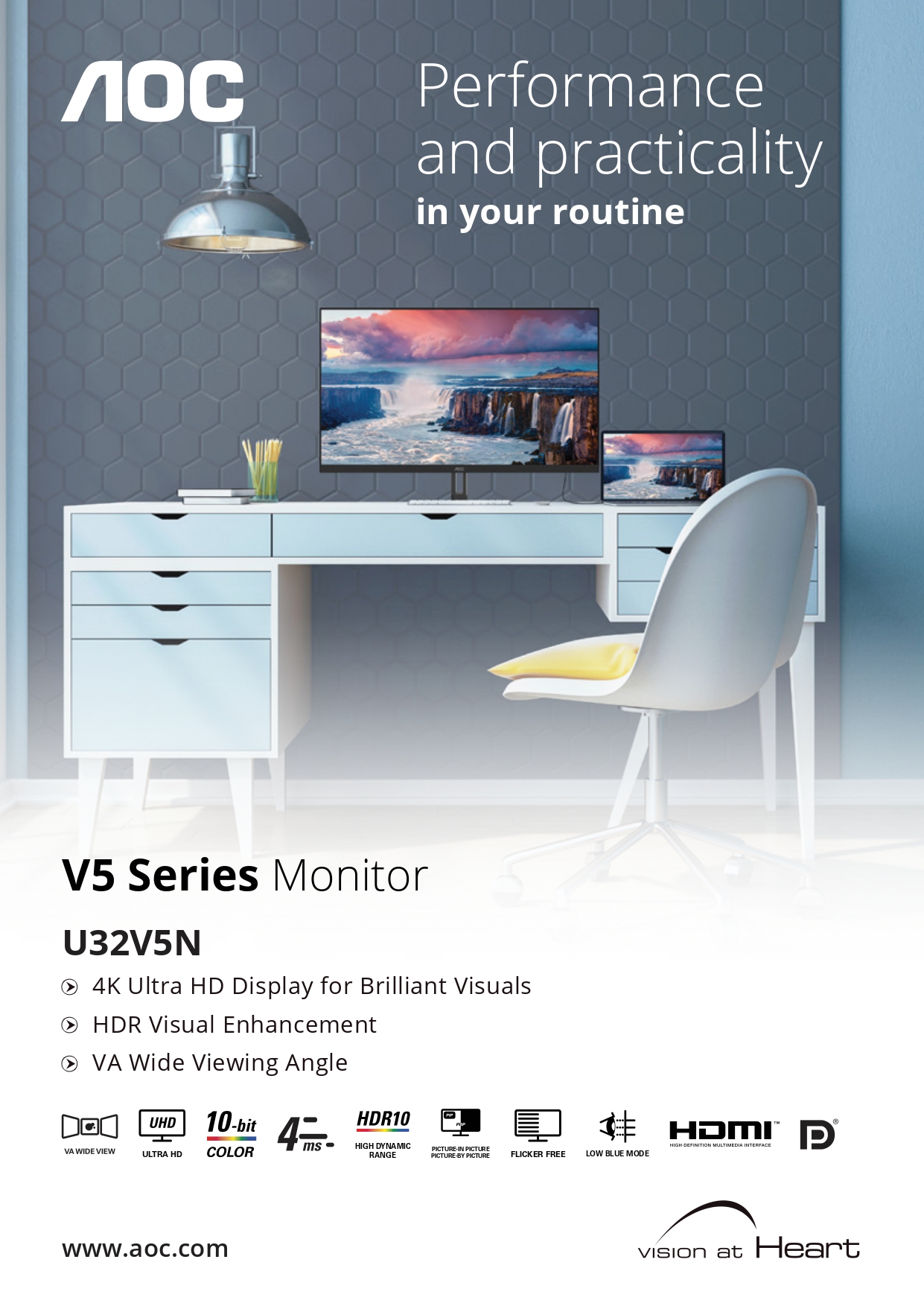 AOC U32V5N 31.5" MONITOR ( 31.5" VA 4K UHD / 4MS / 70HZ / HD MI + DP ...