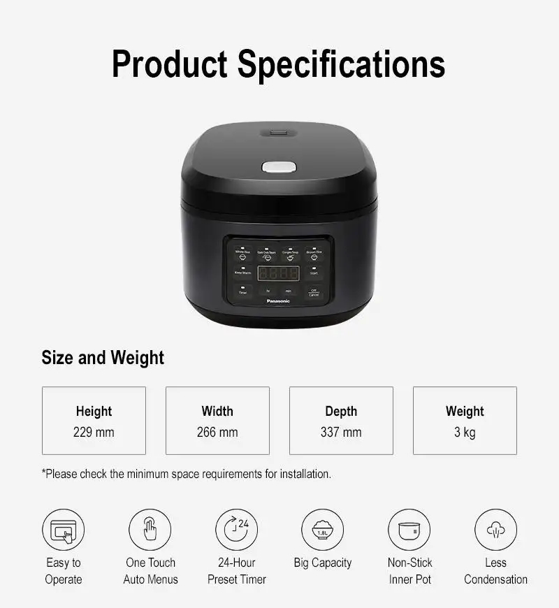 Panasonic 1.8L Microcomputer Rice Cooker | SR-DA182KSK SR-DA182 Baby ...
