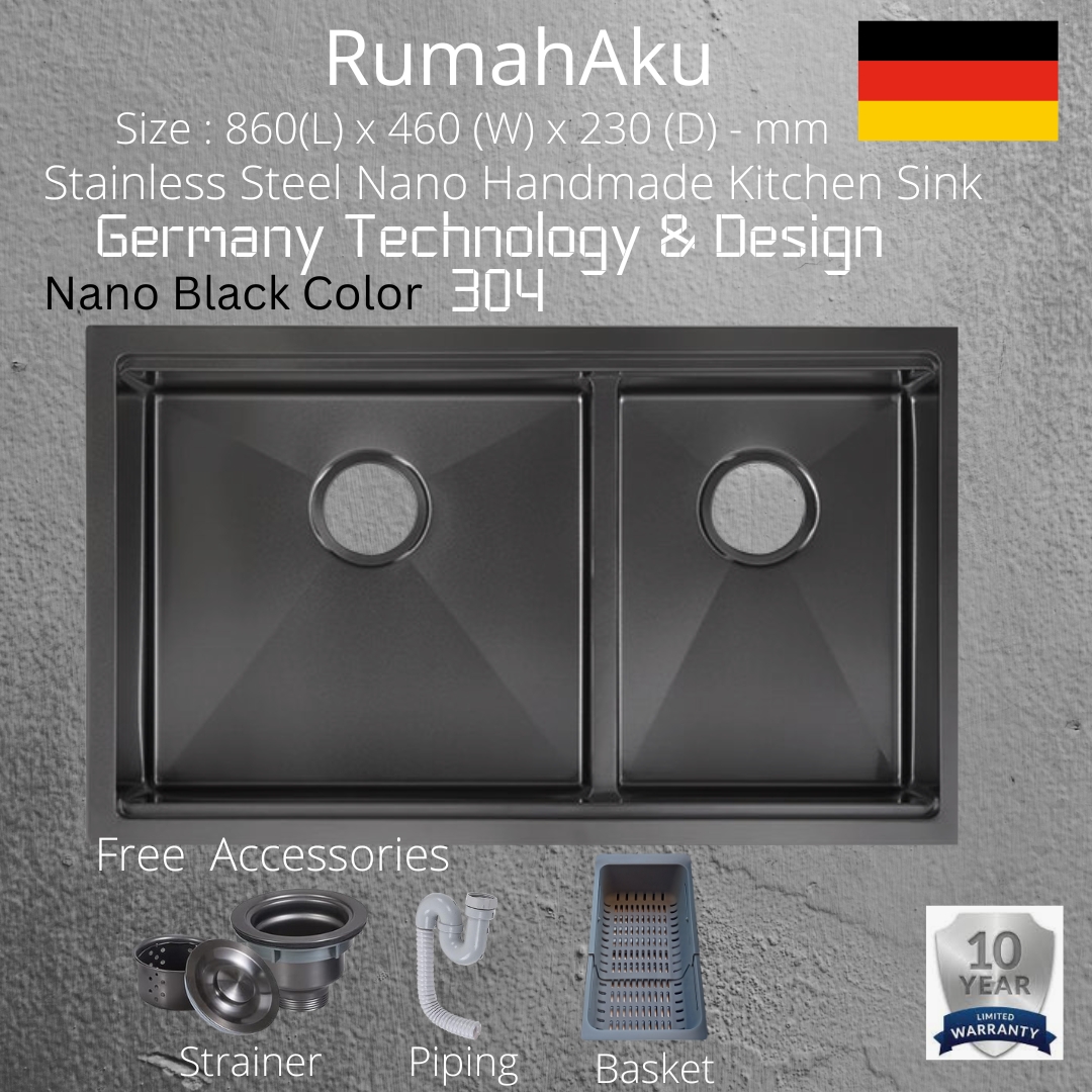 RumahAku 304 Handmade( Besar / Tebal ) Nano Black Kitchen Sink ...