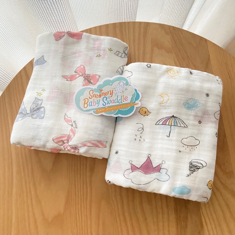 Seednery 2pcs Set 120x110cm Swaddle Blanket Kain Muslin Bedung Selimut ...