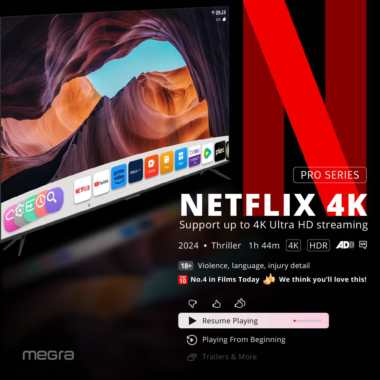 Megra TV 70 Inch QLED Smart TV 4K UHD Netflix Certified TV Smart ...