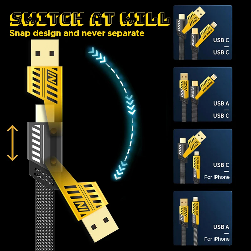 ⚡4-in-1 Mech Data Cable Multifunctional 1M PD 65W Super Fast Charge 2 ...