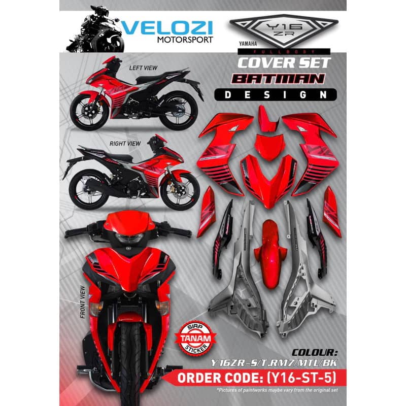 VELOZI BATMAN DESIGN COVER SET Y16 Y16ZR V1 V2 ABS PURBA HITAM / PURBA ...