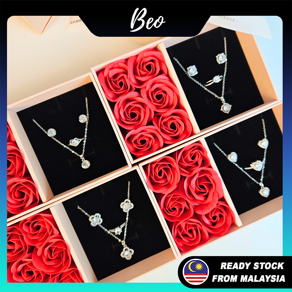 3in1 Surprise Gift Box Ring, Earing, Necklace with Roses Jewelry Box ...