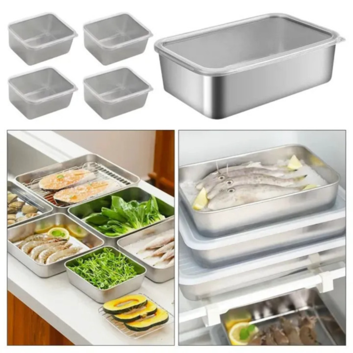 Stainless Steel Box Fresh-Keeping Storage Box With Lid Organizer Seal ...