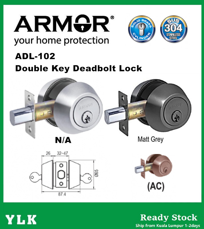 YLK ARMOR Stainless Steel SUS304 Deadbolt Lock 60-70MM / DOUBLE KEY ...
