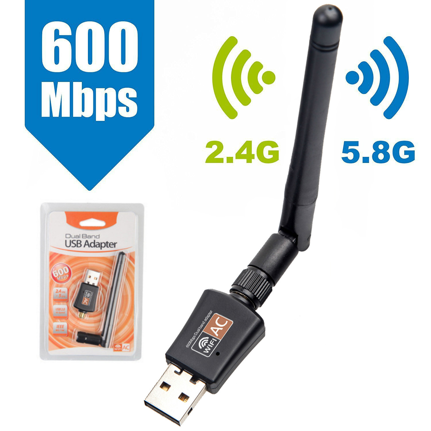 Realtek AC600M Dual Band 5G/2.4GHz 600Mbps Wireless USB Network Wifi ...
