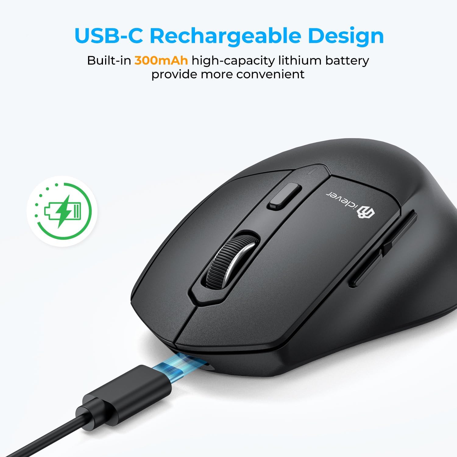 iClever Mouse MD360 Type C Rechargeable Wireless Bluetooth Mouse, Dual ...