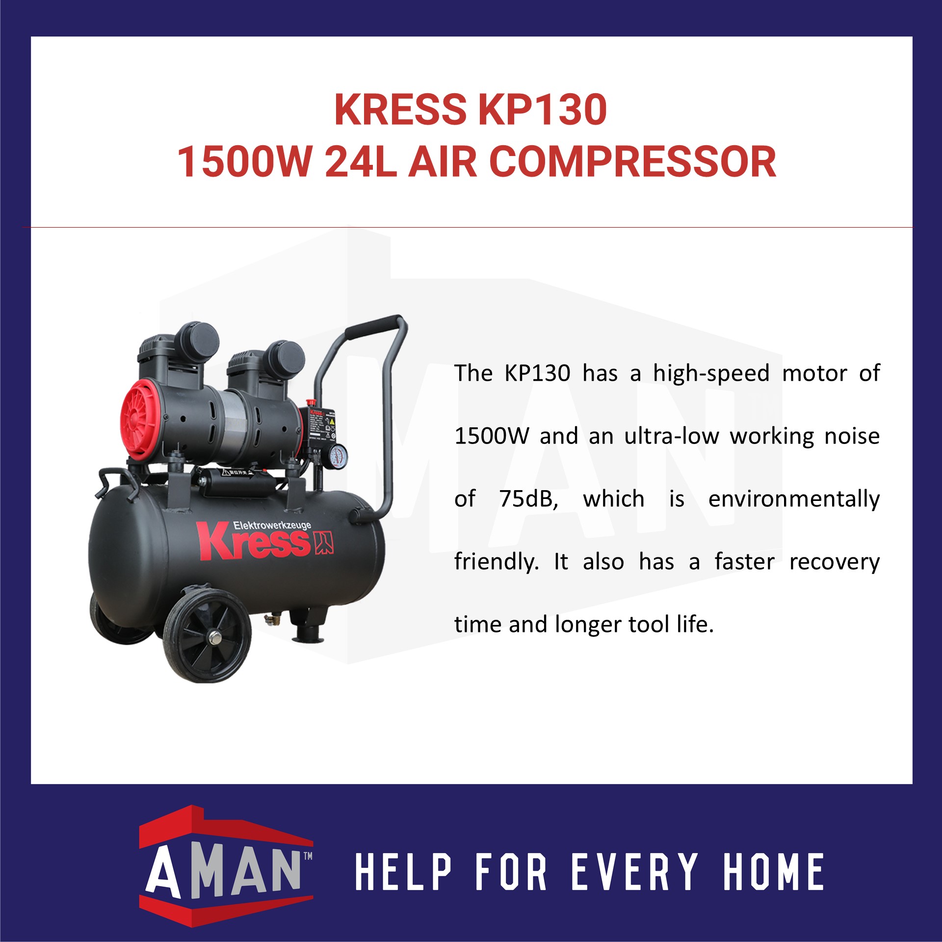 KRESS KP130 1500W 24L Air Compressor Air Fighter Industrial Silent ...